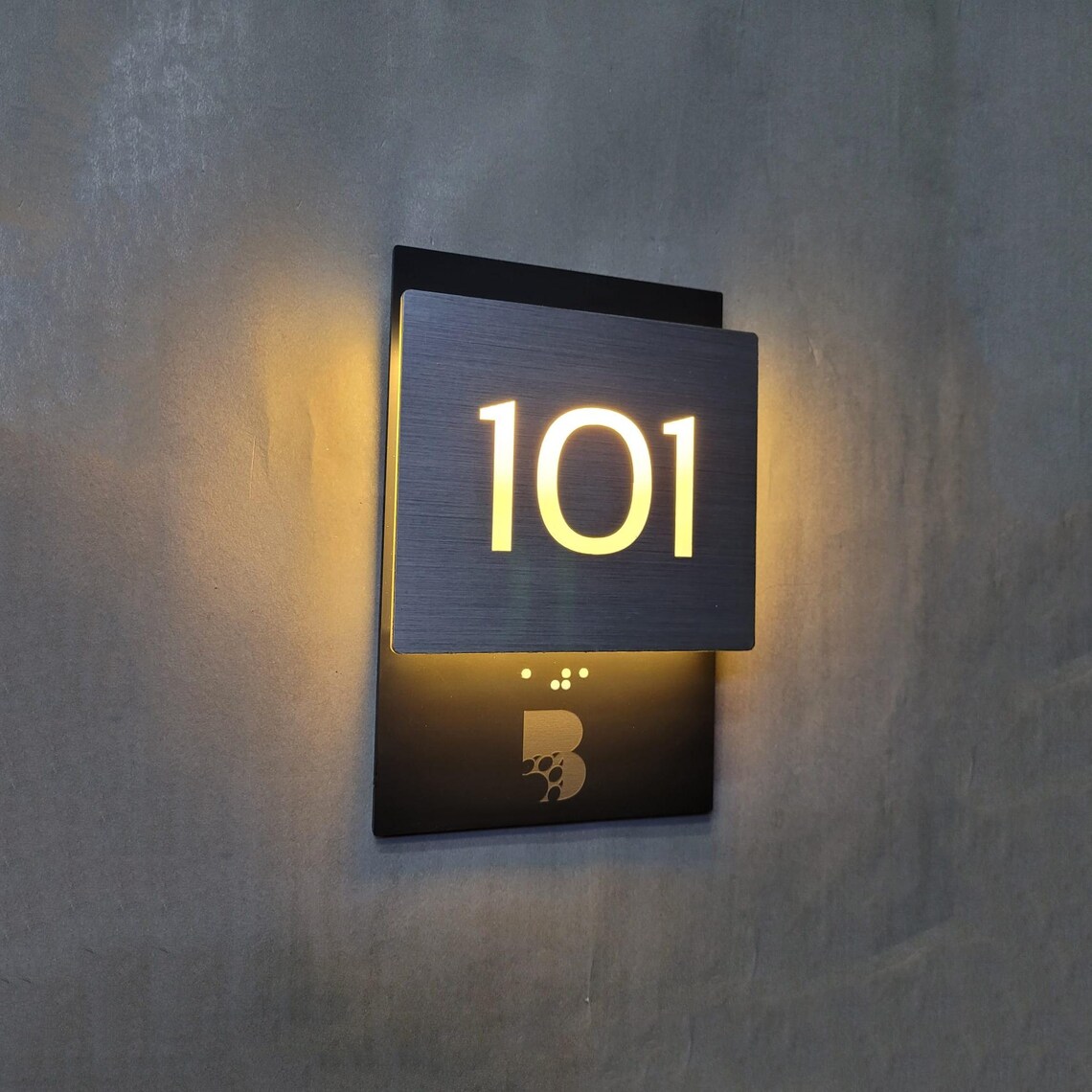 Illuminated Hotel Room Number With ADA Braille and Logo, LED ...