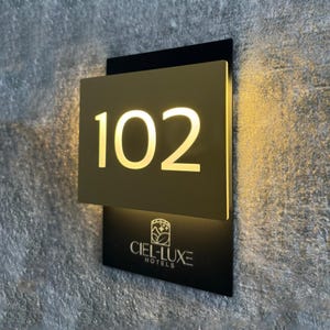 Gold Acrylic Illuminated Hotel Room Sign, Custom LED Modern Door Plaque ...