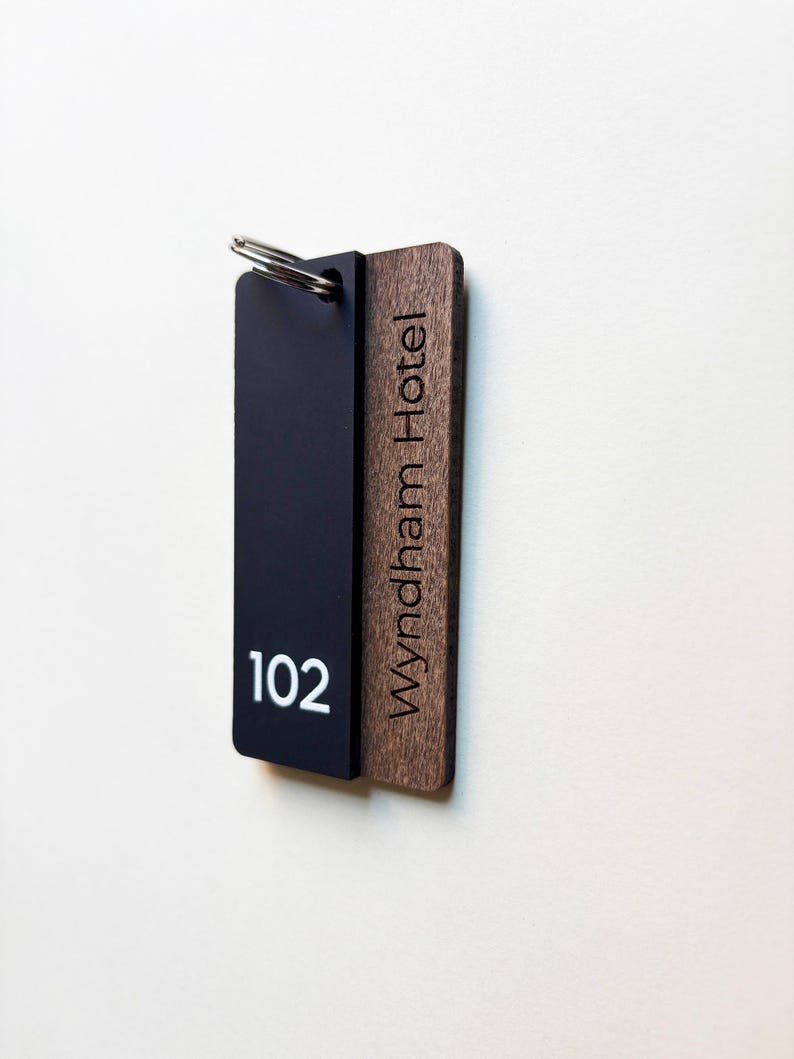 Wooden Hotel Keychain, Engraved Hotel Name and Room Number ...