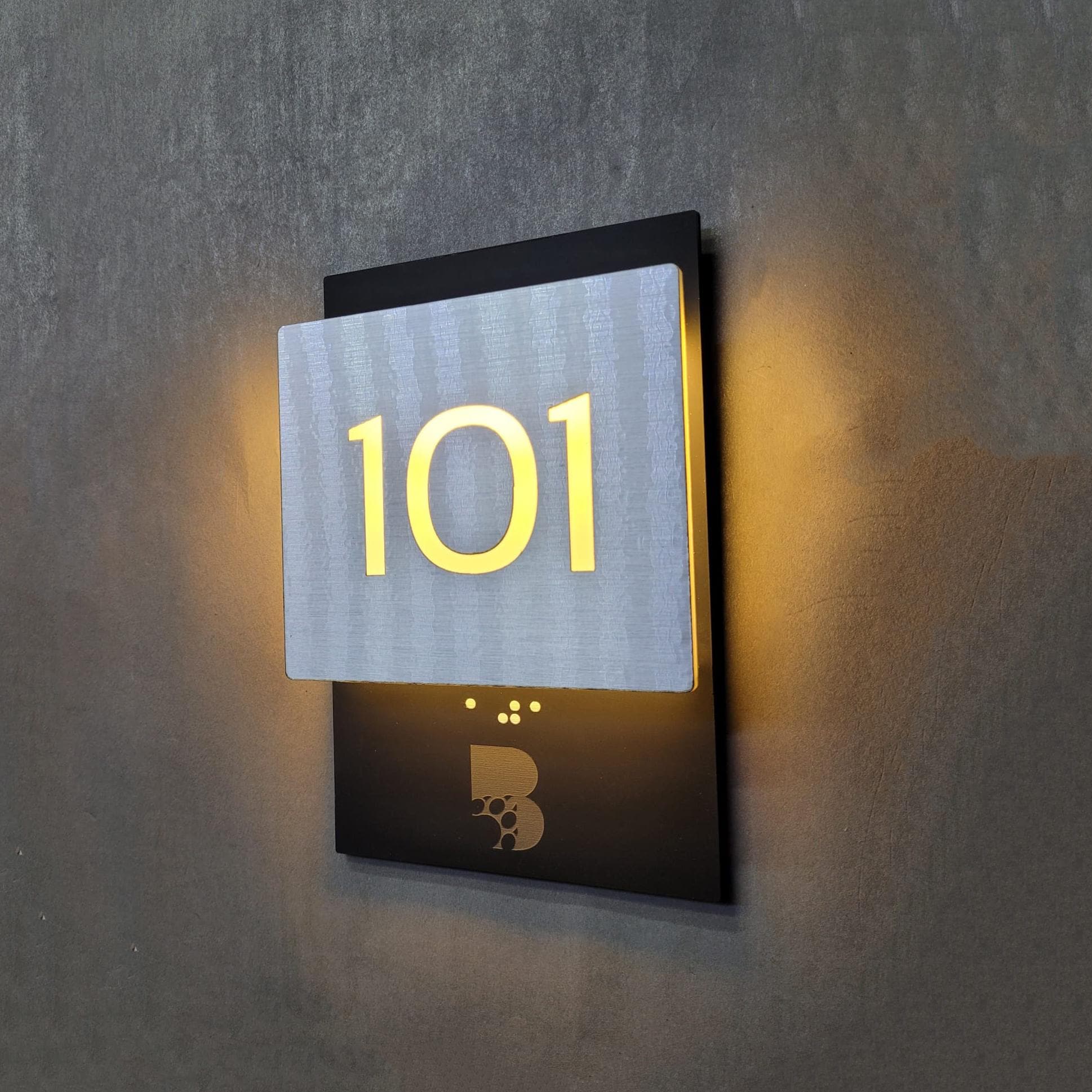 Illuminated Hotel Room Number With ADA Braille and Logo, LED ...