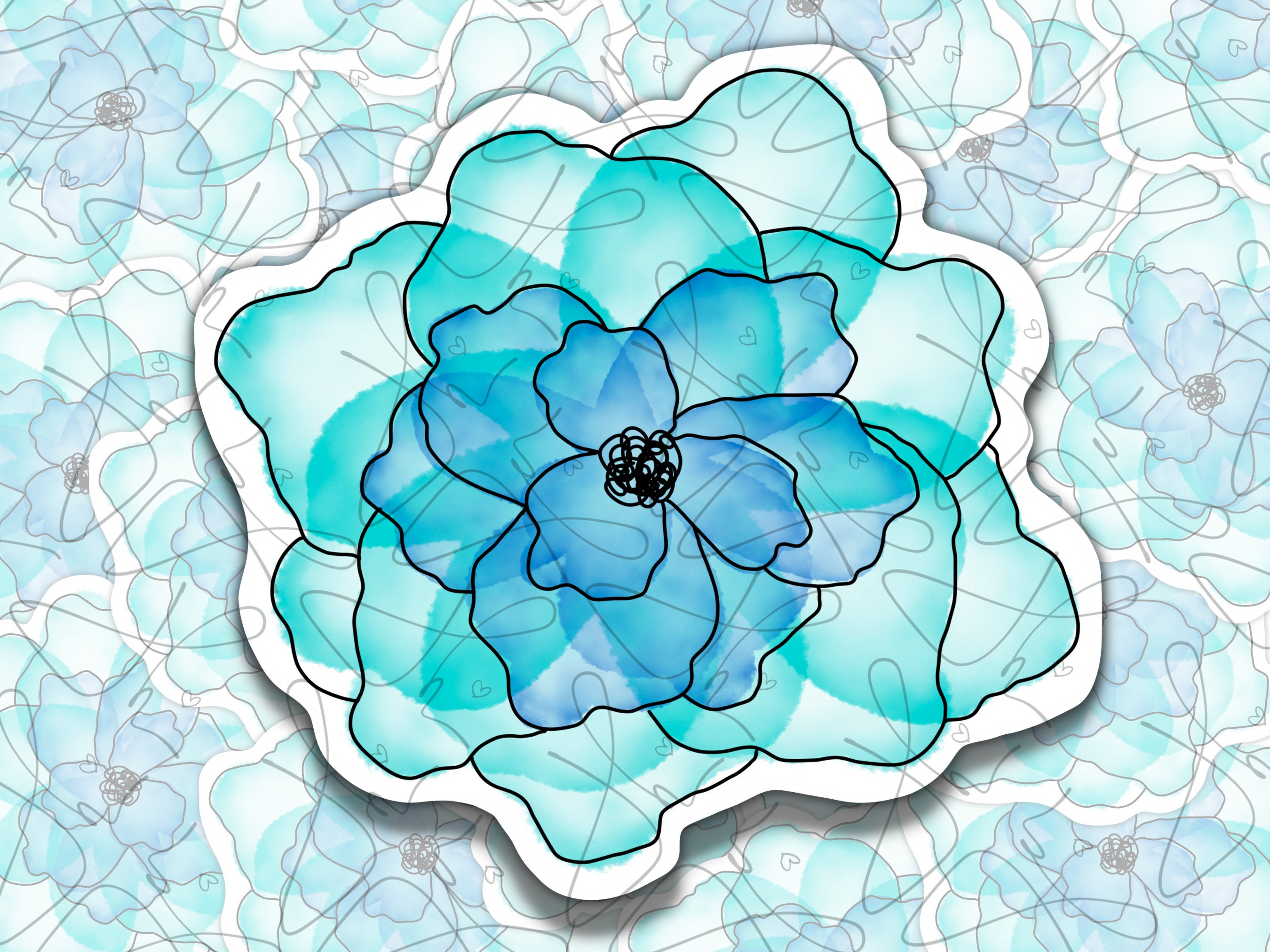 Bright Blue Watercolor Flower Sticker. Flowy Flower Decal. Garden ...