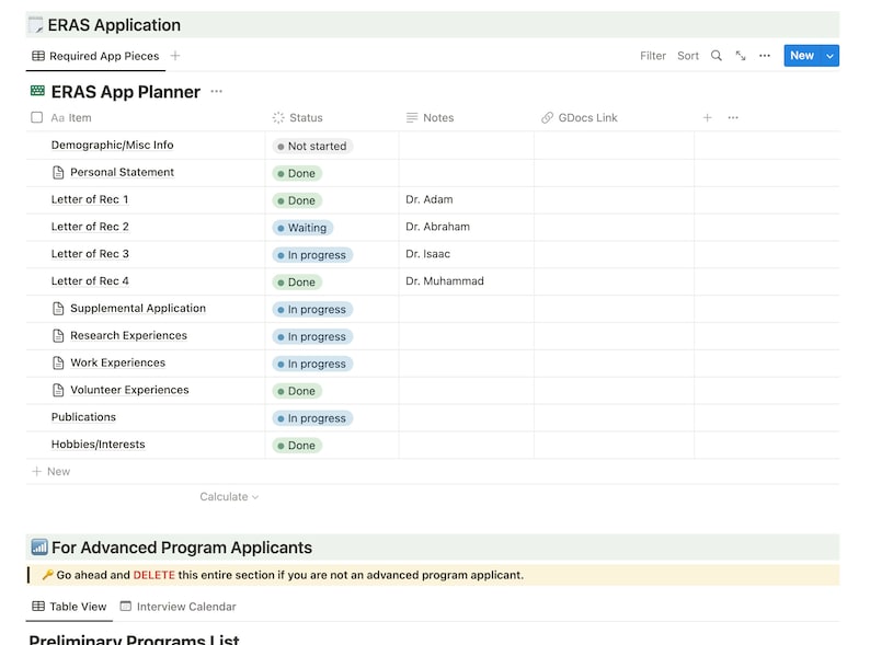 Residency Application Dashboard (notion Template for Medical Students ...