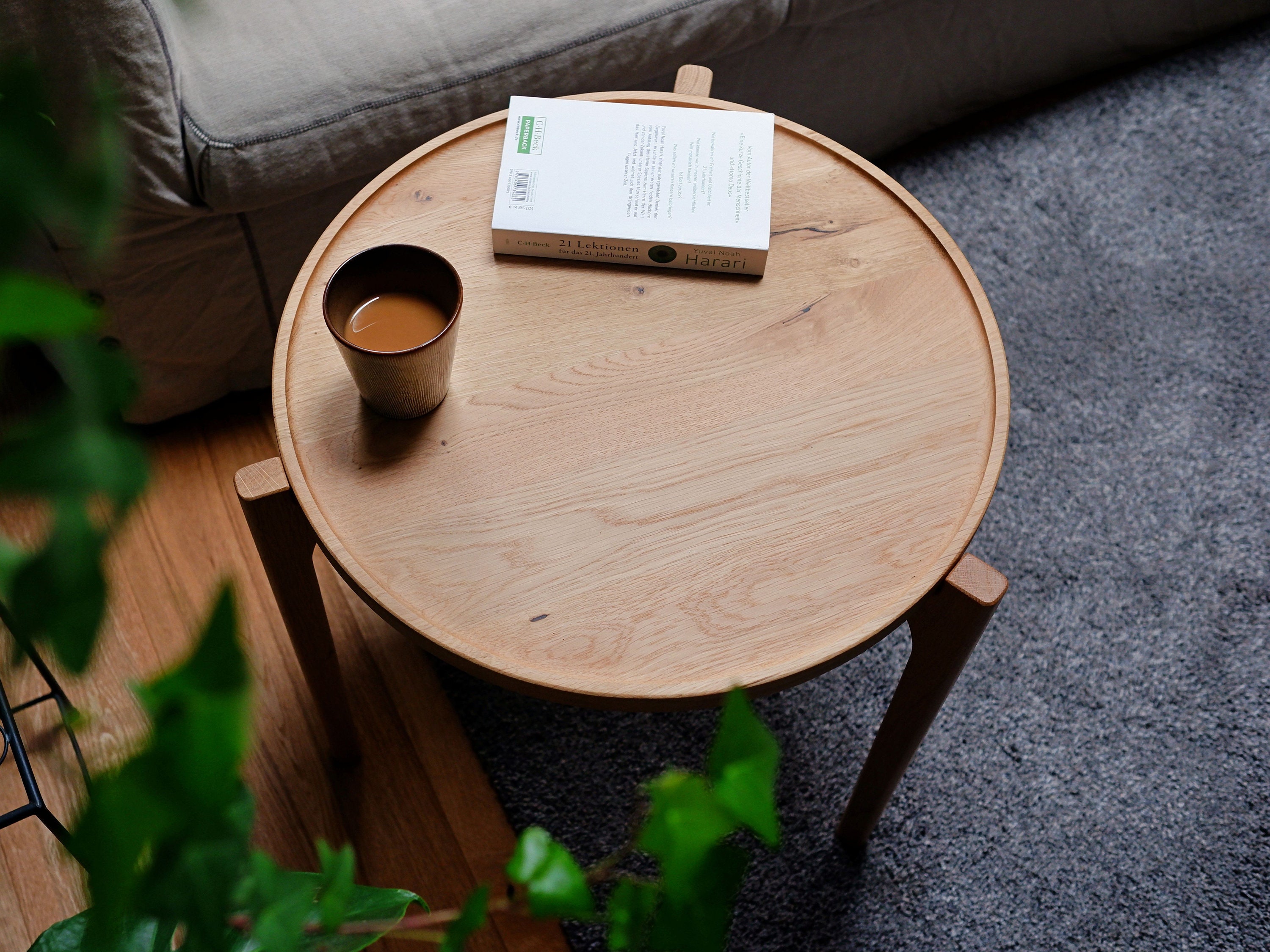 Round Coffee Table 50 Cm Handmade From Oak Etsy