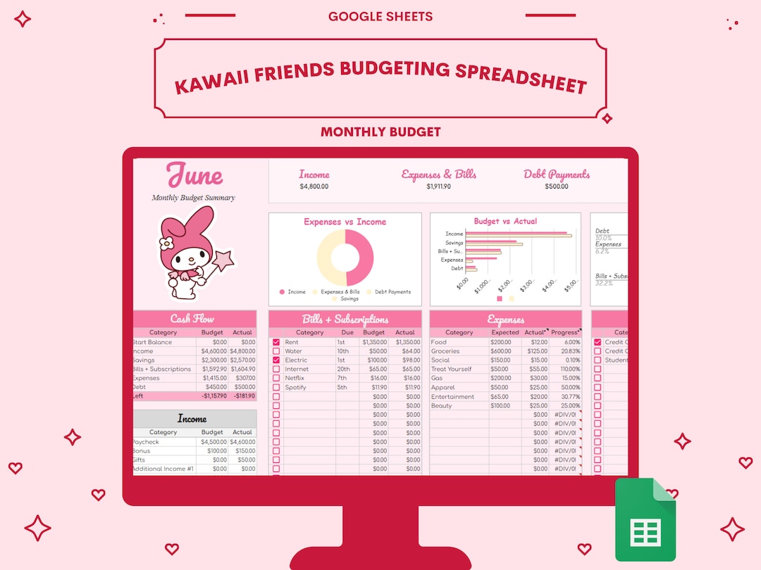 Kawaii Friends Budget Spreadsheet - for Desktop - Etsy
