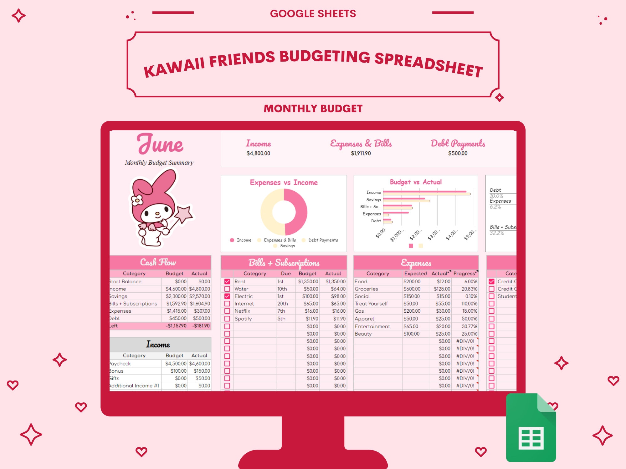 Kawaii Friends Budget Spreadsheet - for Desktop - Etsy