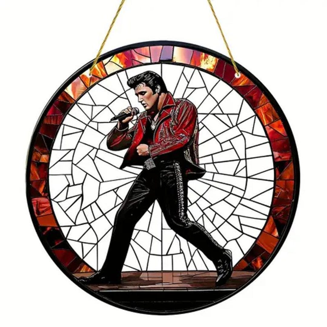 Elvis Presley Stained Glass Suncatcher 8in Vintage Singing Rock King ...