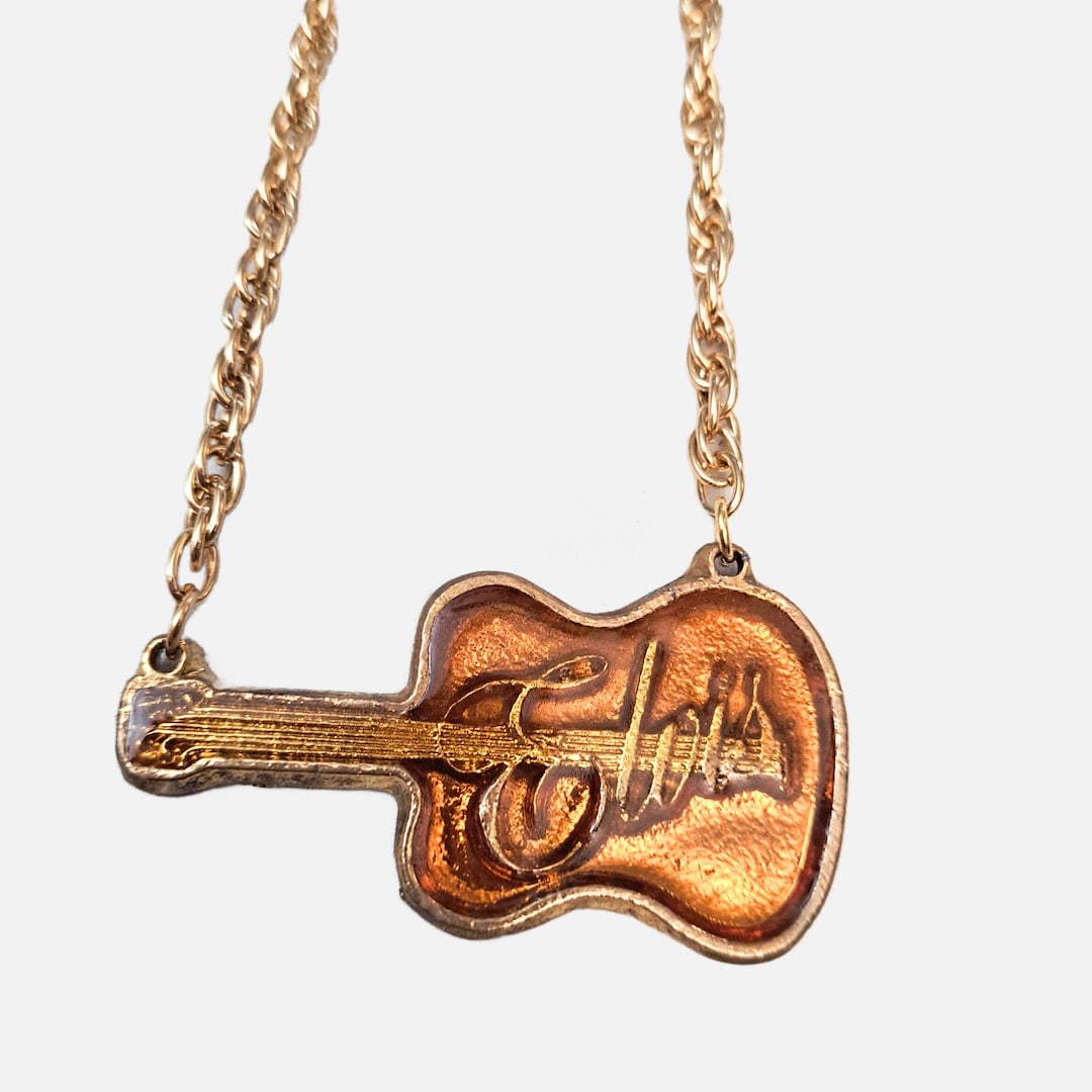Vintage Elvis Presley king of Rock Guitar Pendant Necklace 24 Chain ...