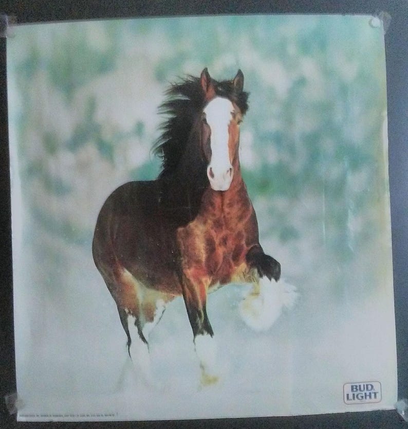 Vintage 1983 Bud Light Clydesdale Poster Anheuser Busch Horse Promo ...