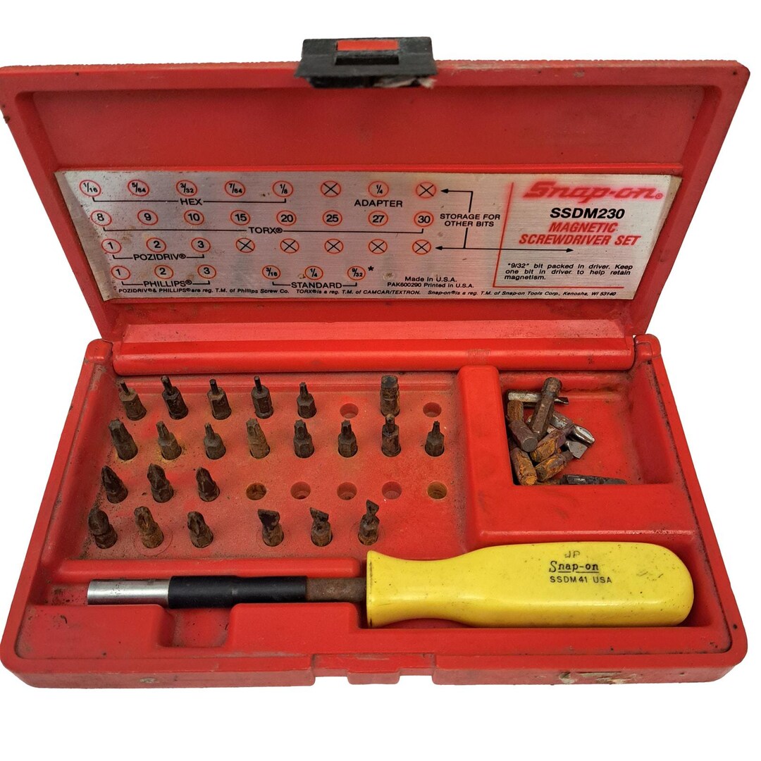 Snap-on Magnetic Screwdriver Set SSDM230 extras Bits Yellow Hard Handle ...