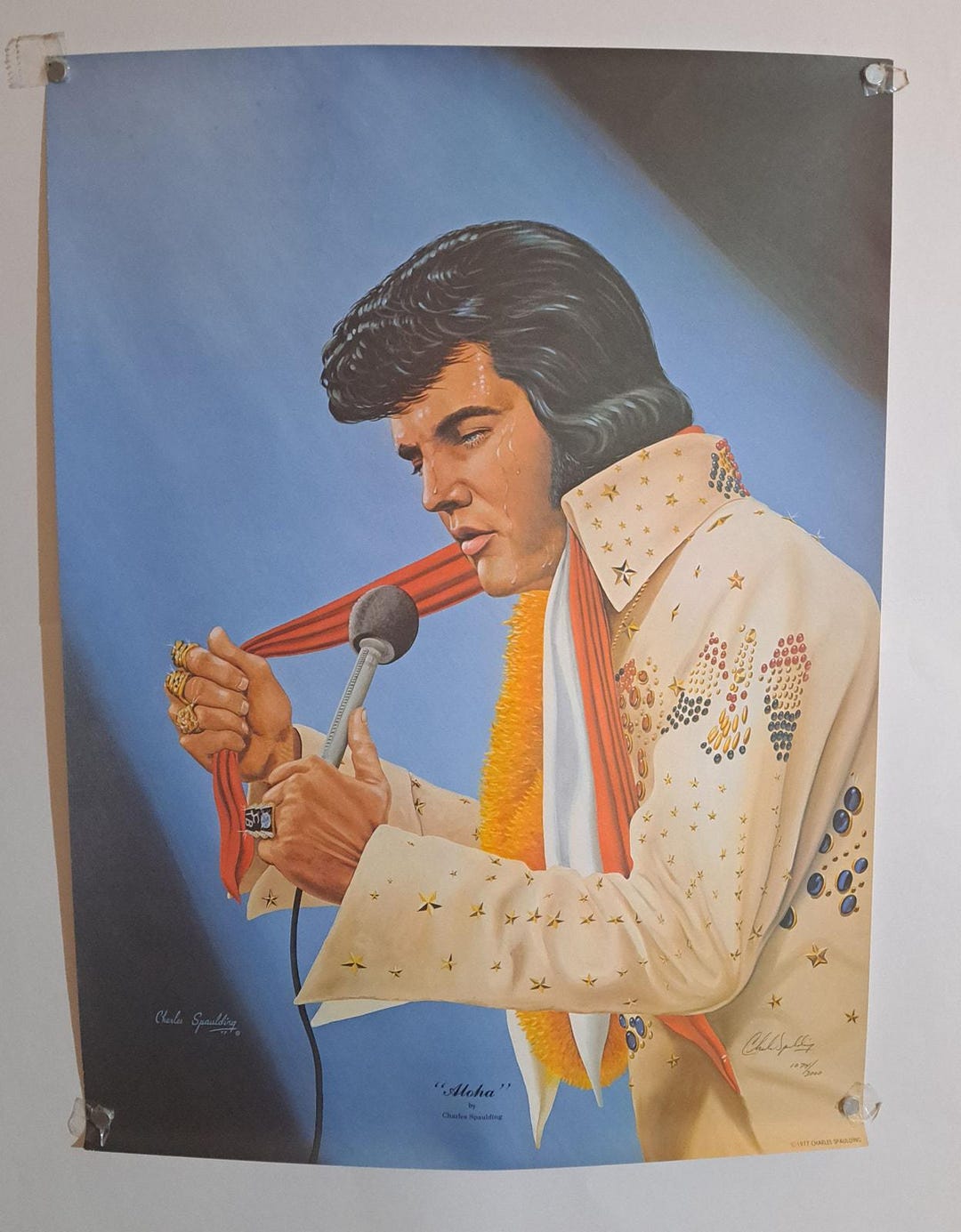 Vintage 1977 Charles Spaulding Signed Print ALOHA Elvis Presley Hawaii ...