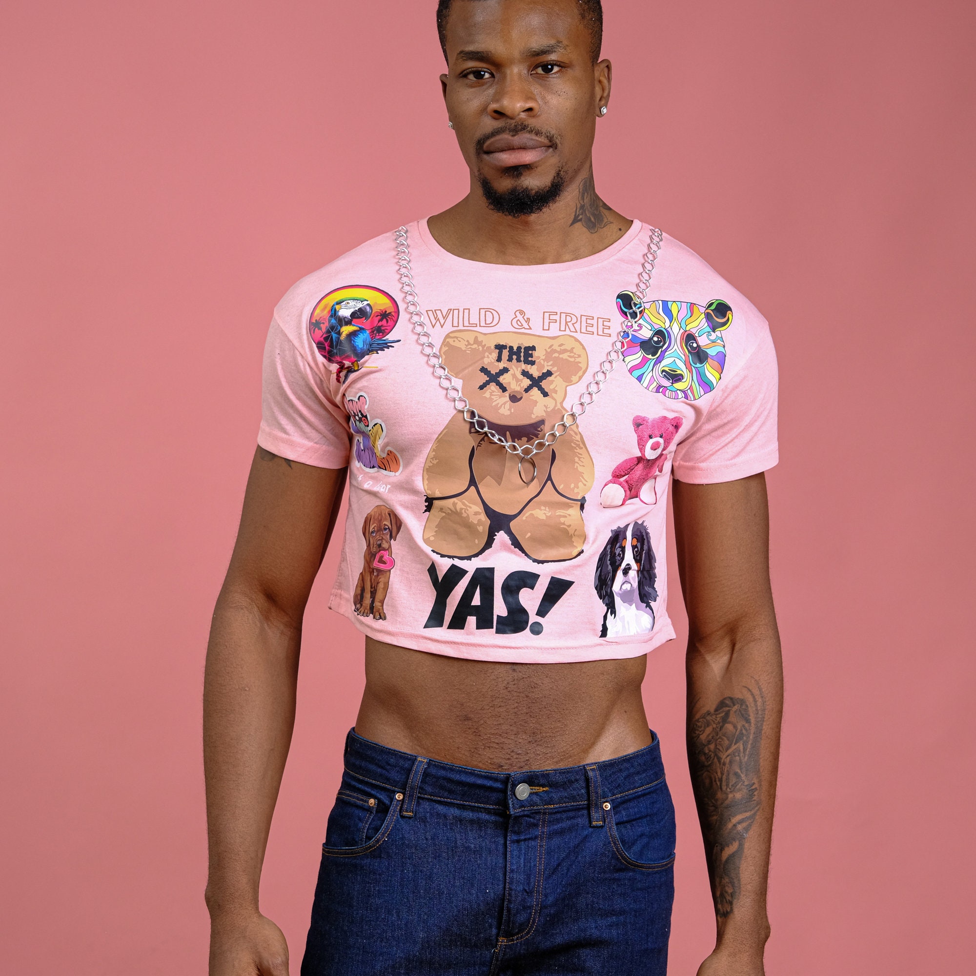 Unisex Crop Top Light Pink T-shirt With Chains for Men/women - Etsy