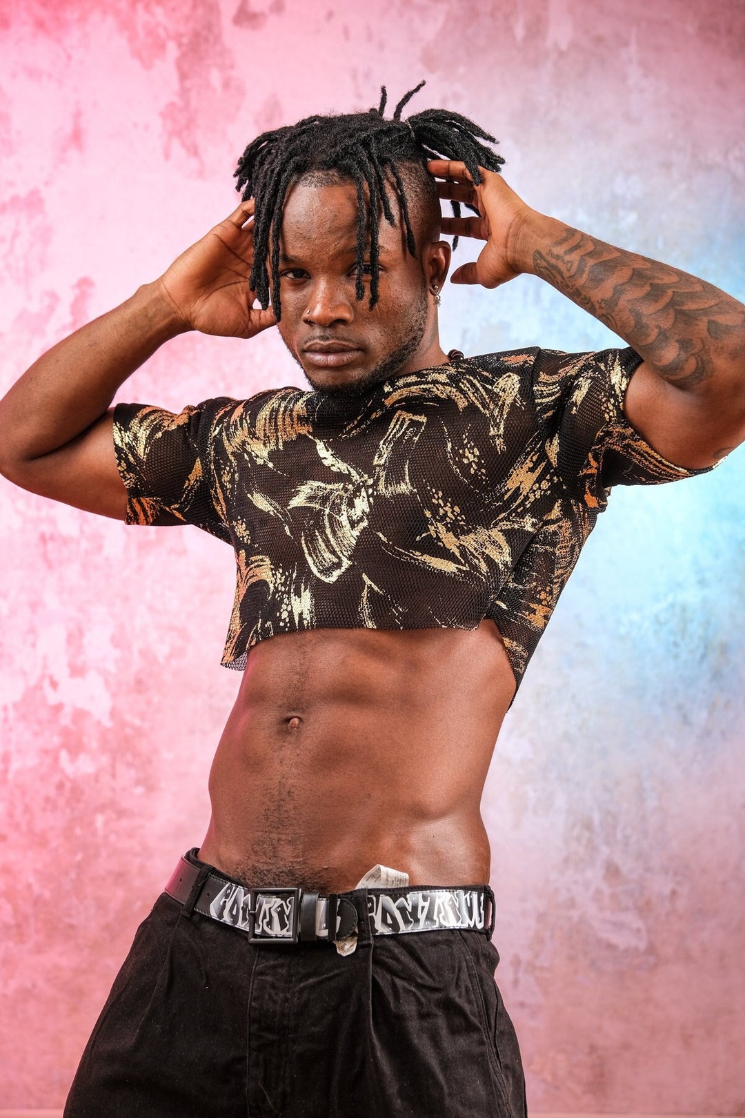 Unisex Crop Top Black Crop T-shirt Sheer Mesh Tank Crop Body Jewelry ...