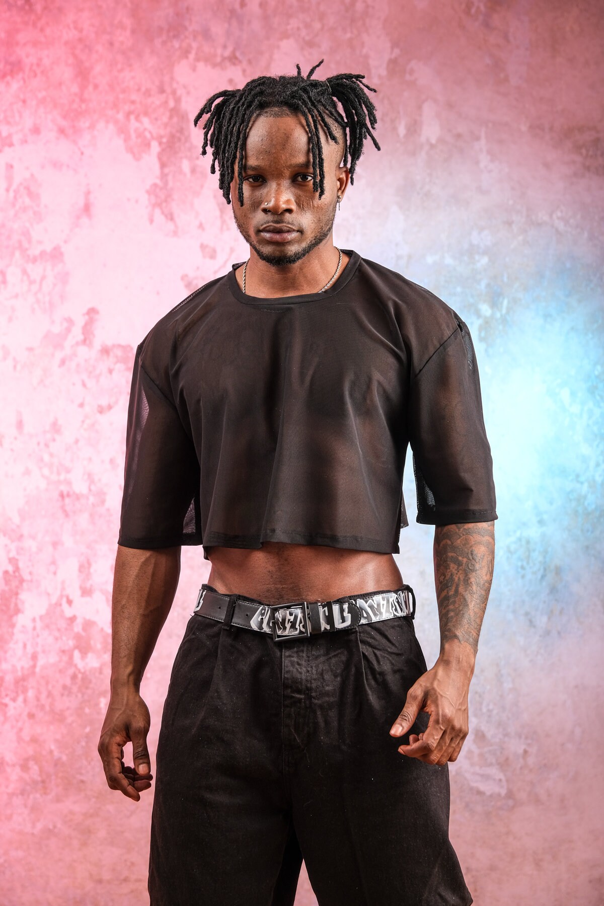Unisex Crop Top Black Tulle Crop T-shirt Sheer Mesh Tank Man/women Crop ...