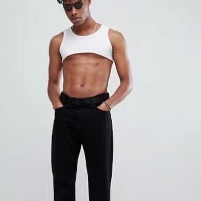 Man White/black/pink Crop Top Sleeveless T-shirt - Plain White Crop Top ...