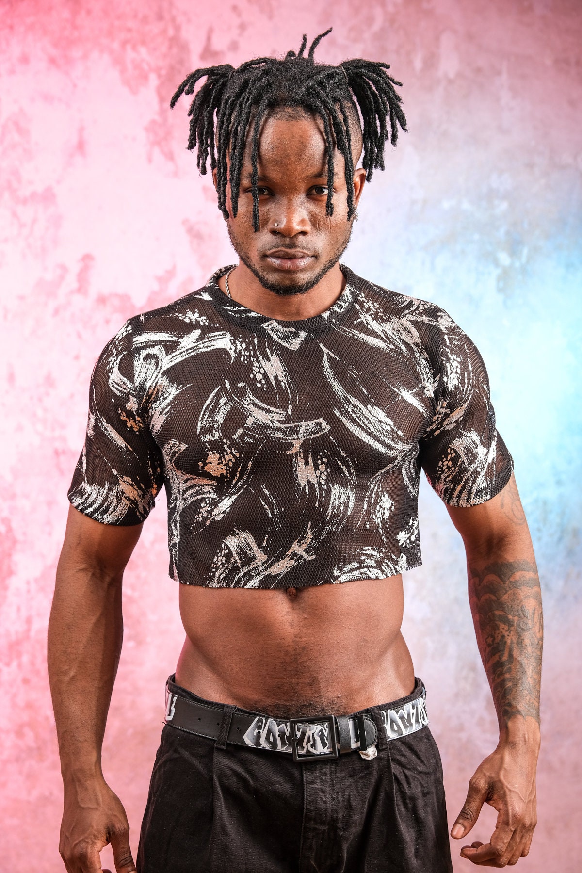 Unisex Crop Top Black Crop T-shirt Sheer Mesh Tank Crop Body Jewelry ...