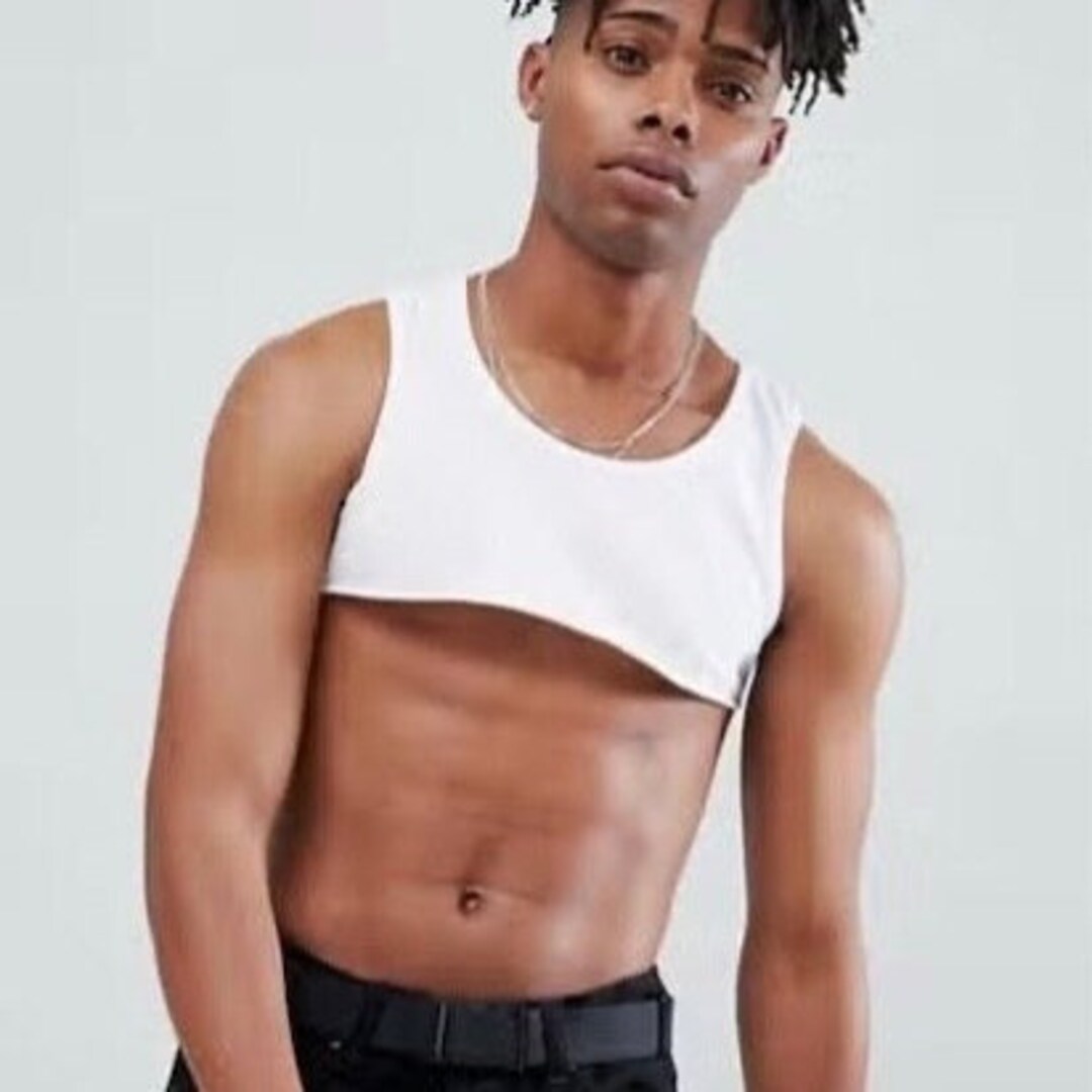 Man White/black/pink Crop Top Sleeveless T-shirt Plain White Crop Top ...