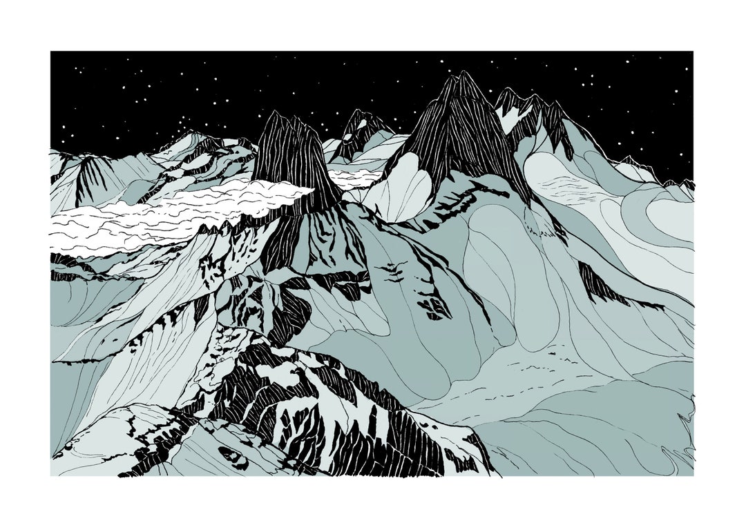 Bugaboos Art Print, Mountain Print, Canadian Mountain Illustration, the ...