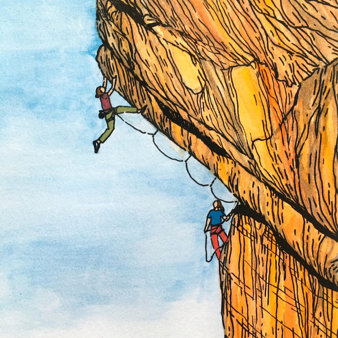 Climbing Print, Gift for Rock Climber, Rock Climbing Drawing, Dessin D ...