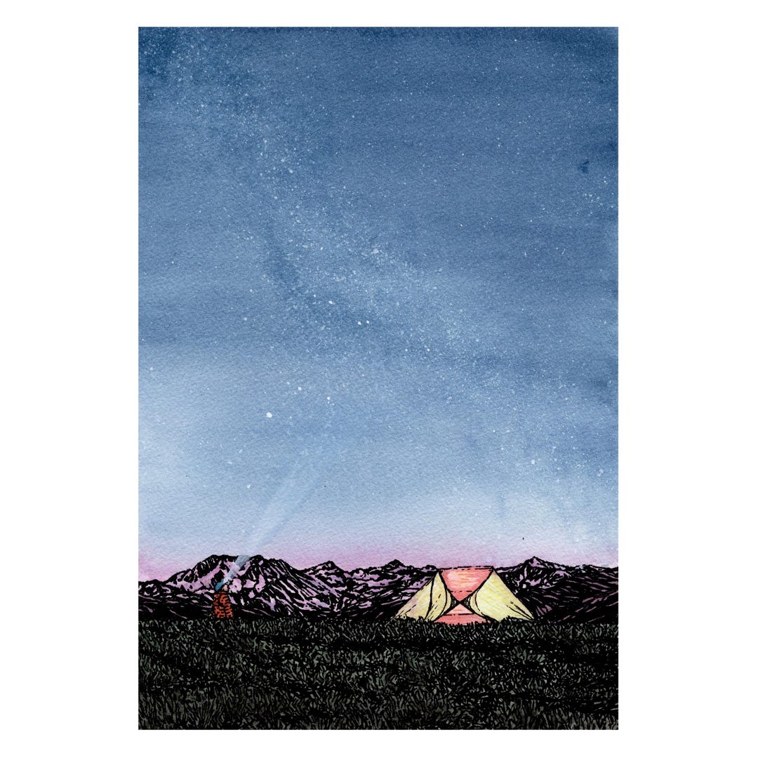 Camping Mountain Print, Mountain Wall Art, Watercolour Mountain Print ...