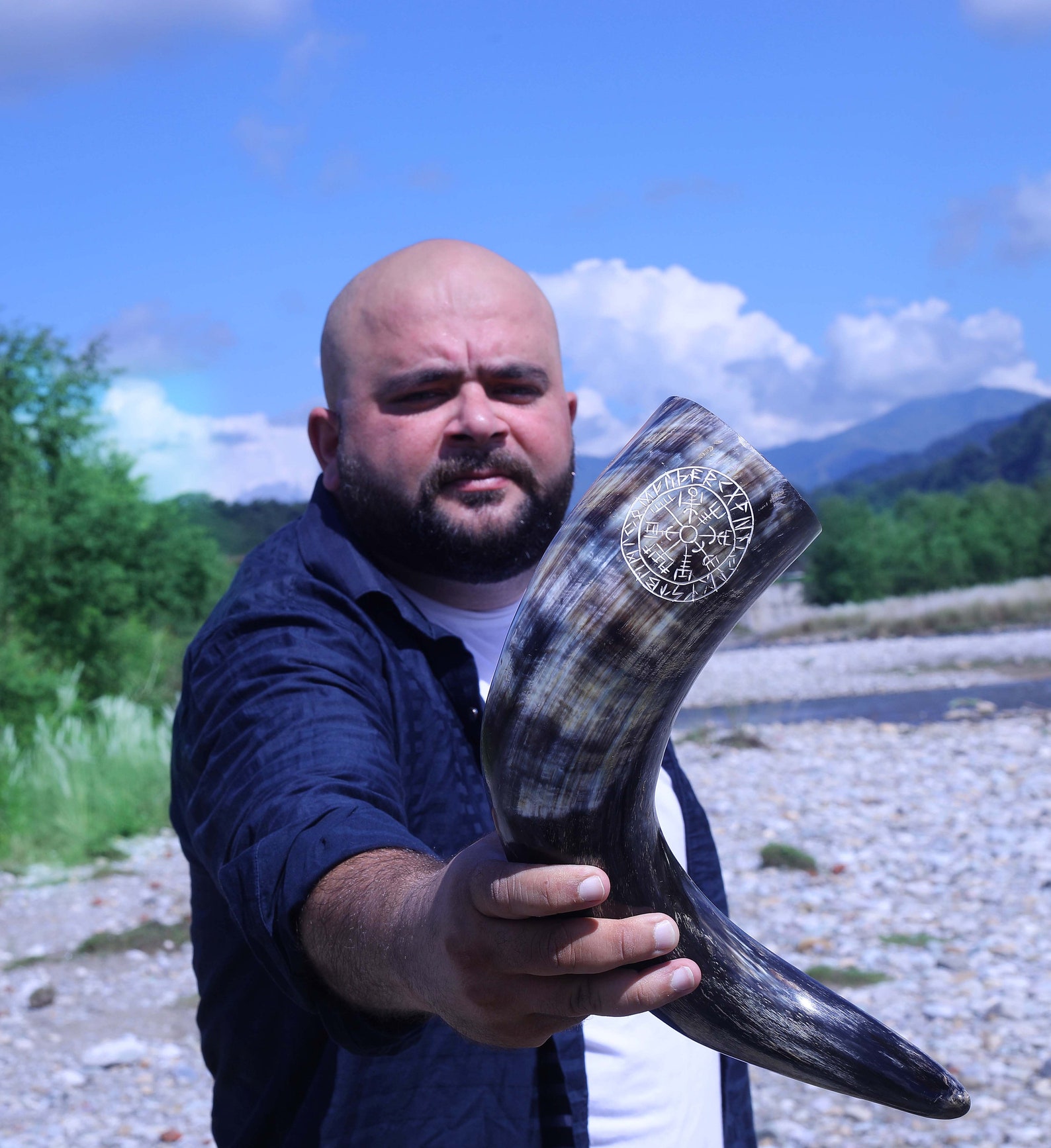 Viking Drinking Horn Compass Engraved Leather Holster - Etsy