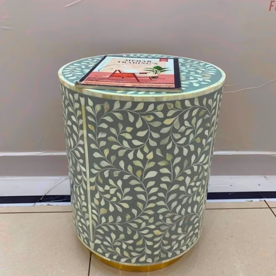 Bone Inlay Table Collection: End Table, Side Table, Round Table, and ...