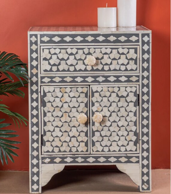 Bone inlay bedside table store