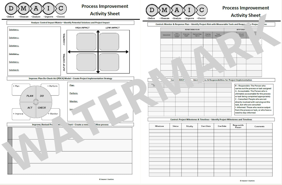 DMAIC Six Sigma Activity Worksheet - Etsy