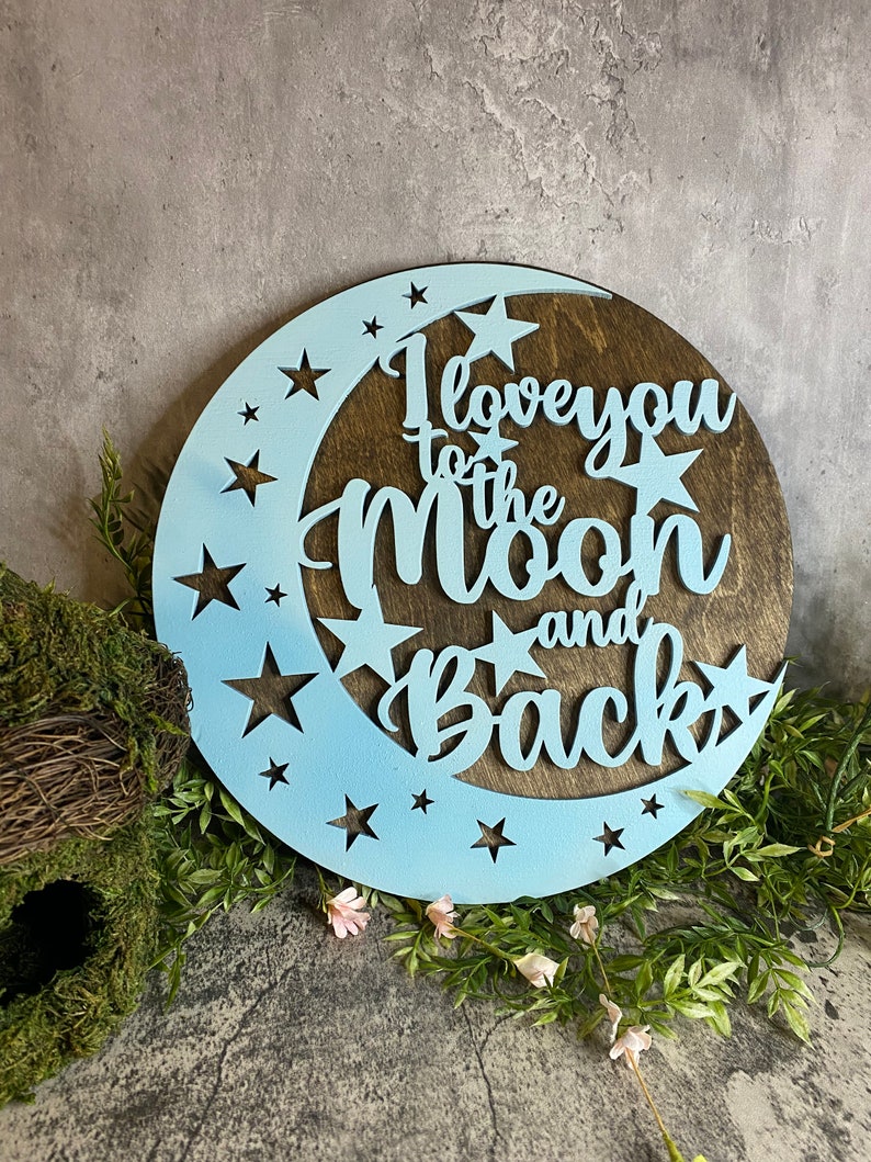 Nursery Wood Sign, Moon and Stars, Hand Painted (pink Blue White) AA57 ...