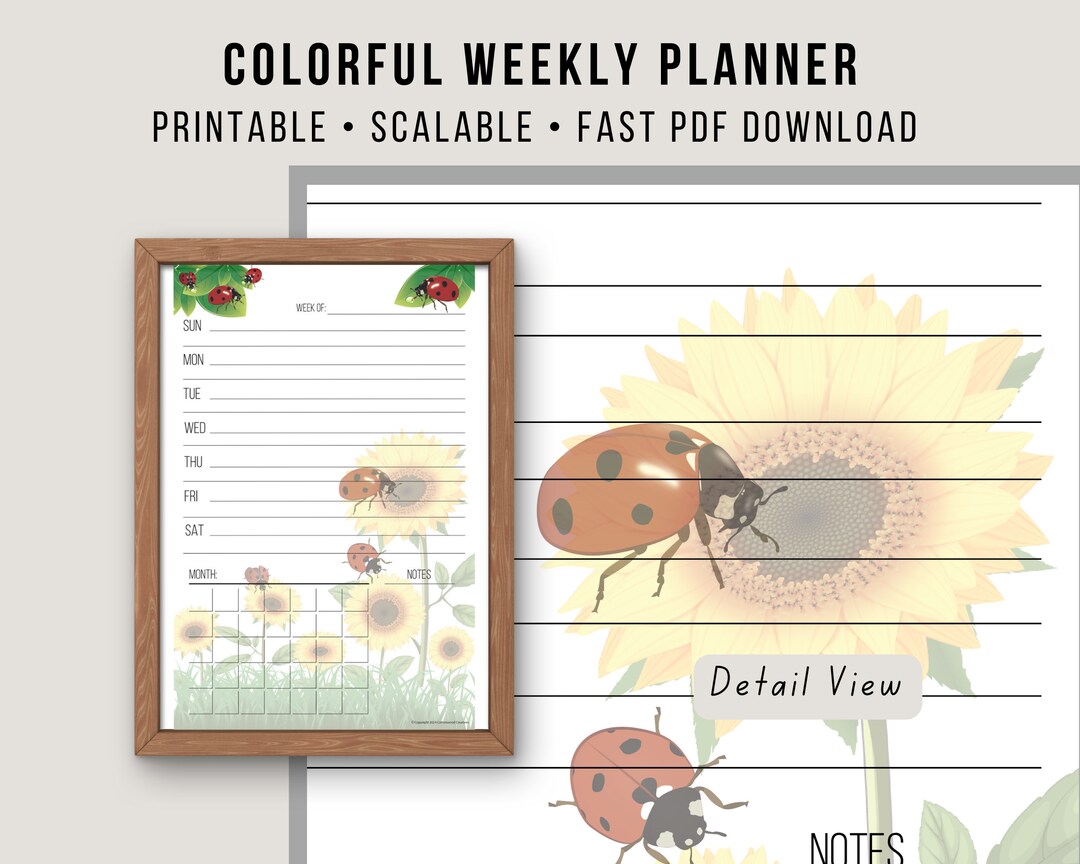 Printable Cute Ladybug Calendar. Grandchildren Gift. Perpetual Calendar ...