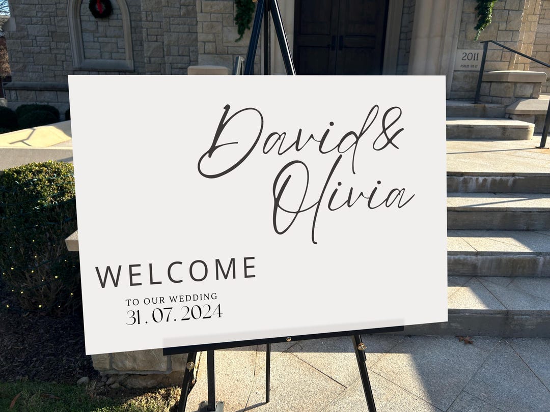 Wedding Welcome Sign Modern Script Front and Center Personalize Custom ...
