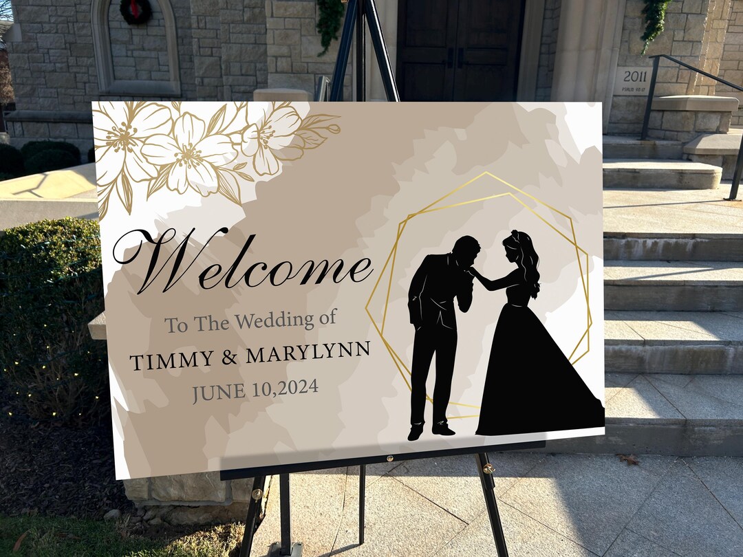 Wedding Welcome Sign Silhouette Couple, Personalized Custom Sign ...