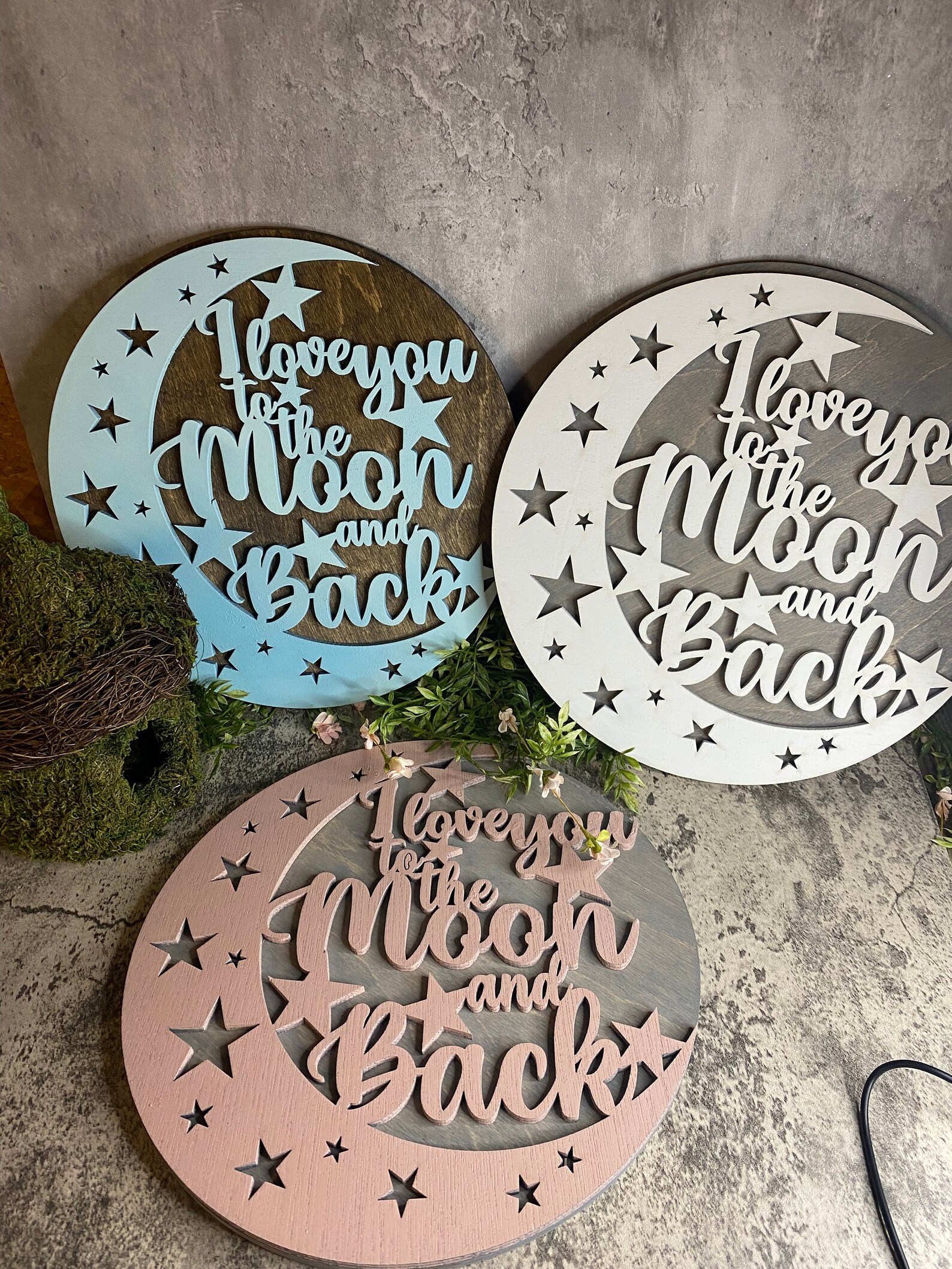 Nursery Wood Sign, Moon and Stars, Hand Painted (pink Blue White) AA57 ...