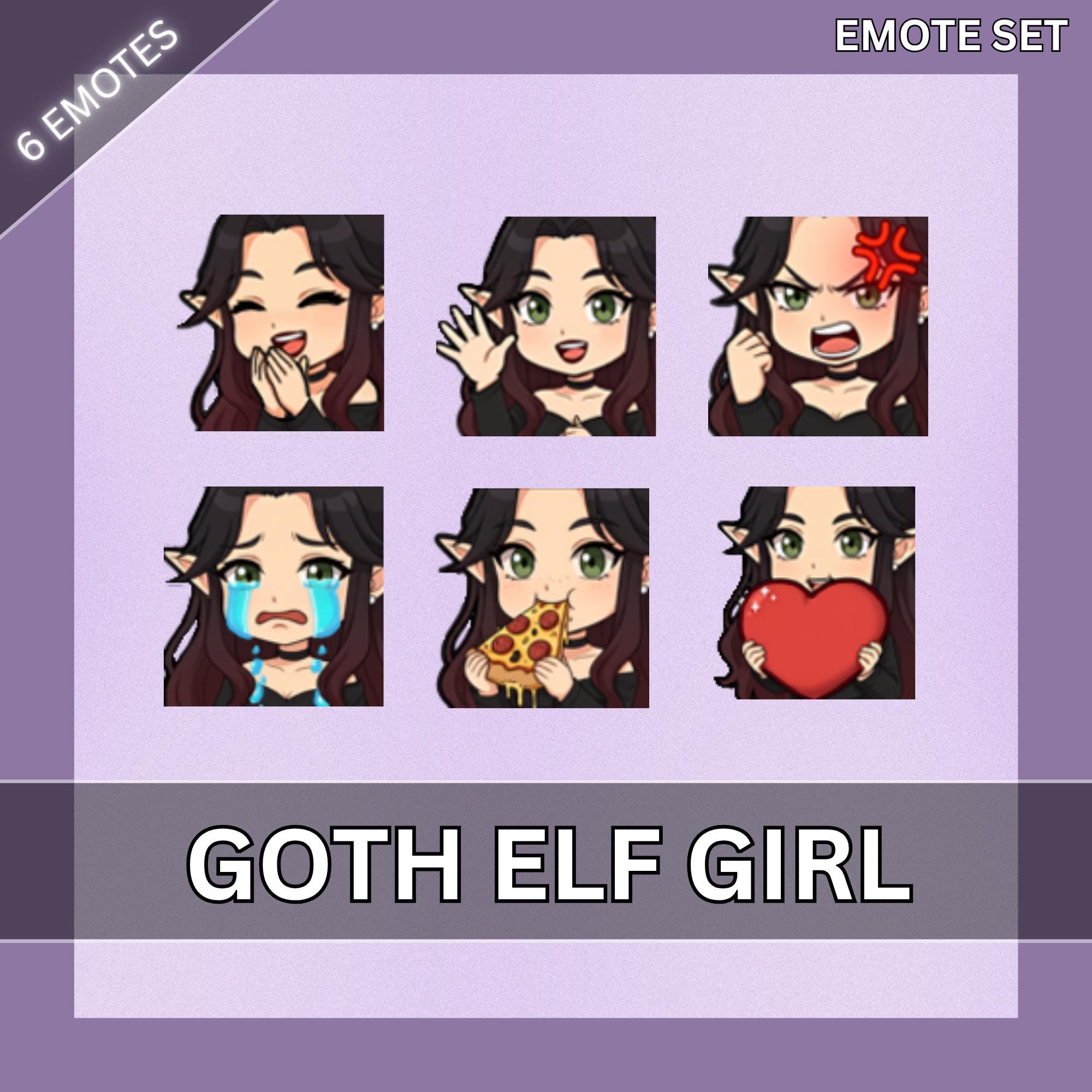 Pngtuber Avatar & 6 Emotes | Black Hair | Gothic Elf Girl | Ready for ...