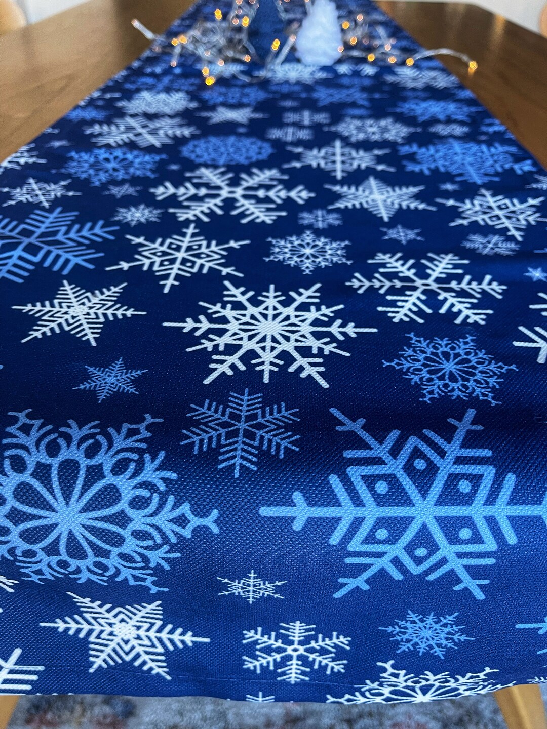 Blue and White Christmas Table Runner Snowflake Pattern Table Runner - Etsy