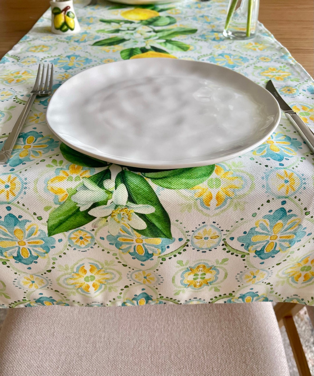 Easy to Clean Yellow Mediterranean Pattern Table Runner-lemon Branch ...