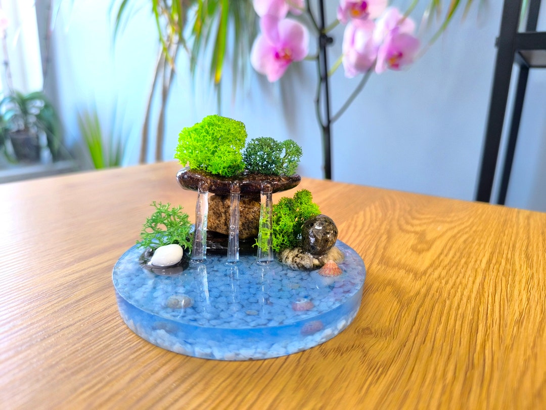 Miniature Waterfall Diorama, Fairy Waterfall With Resin Pond, Glass ...