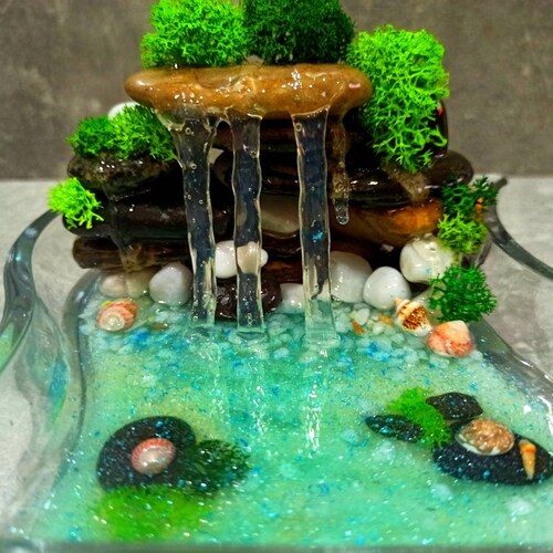 Stylish Waterfall Nature Scene Diorama in Glass Tropical - Etsy