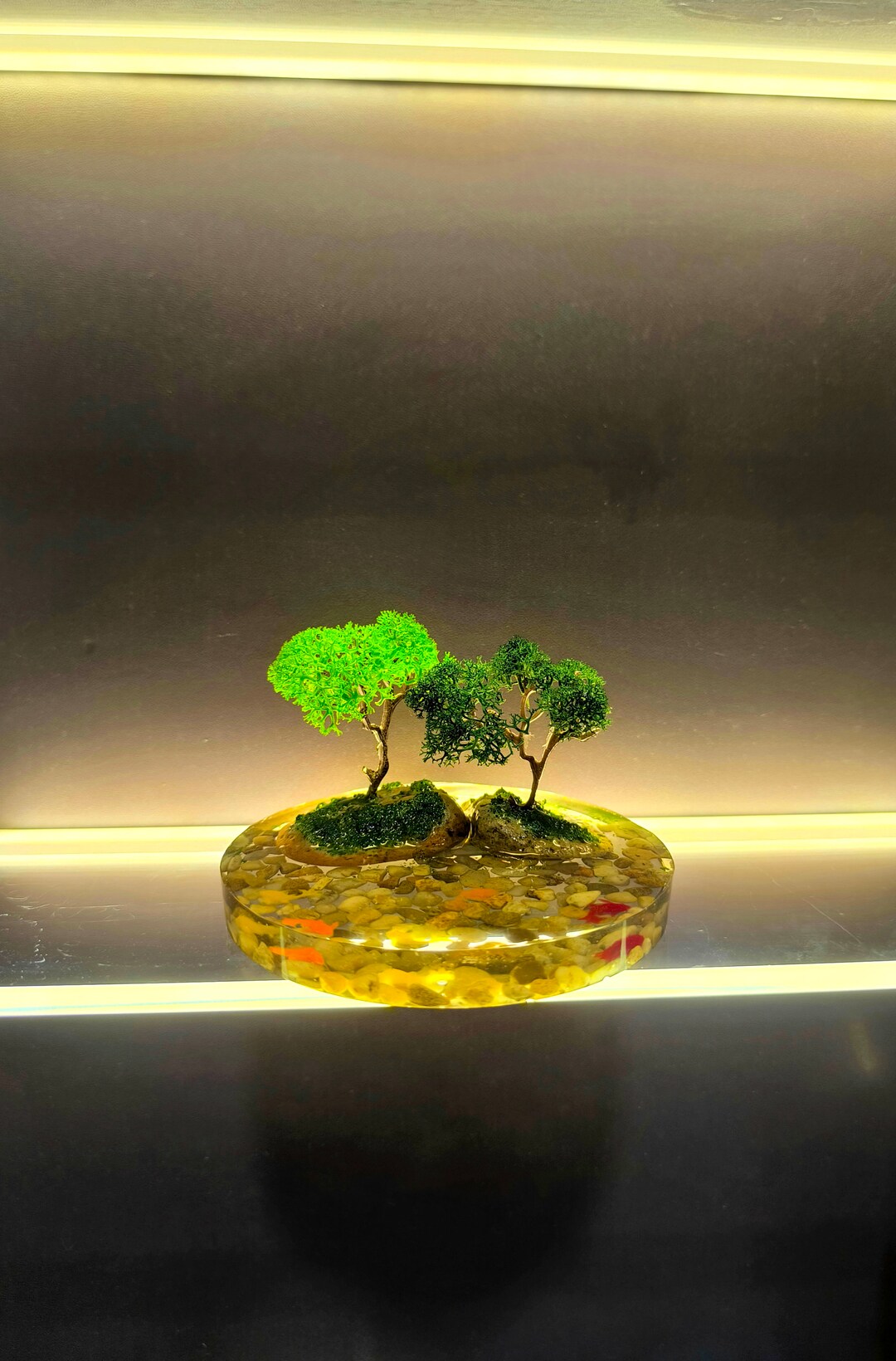 Koi Fish Pebbles Pond With Artificial Trees, Fairy Garden Pond, Gold ...