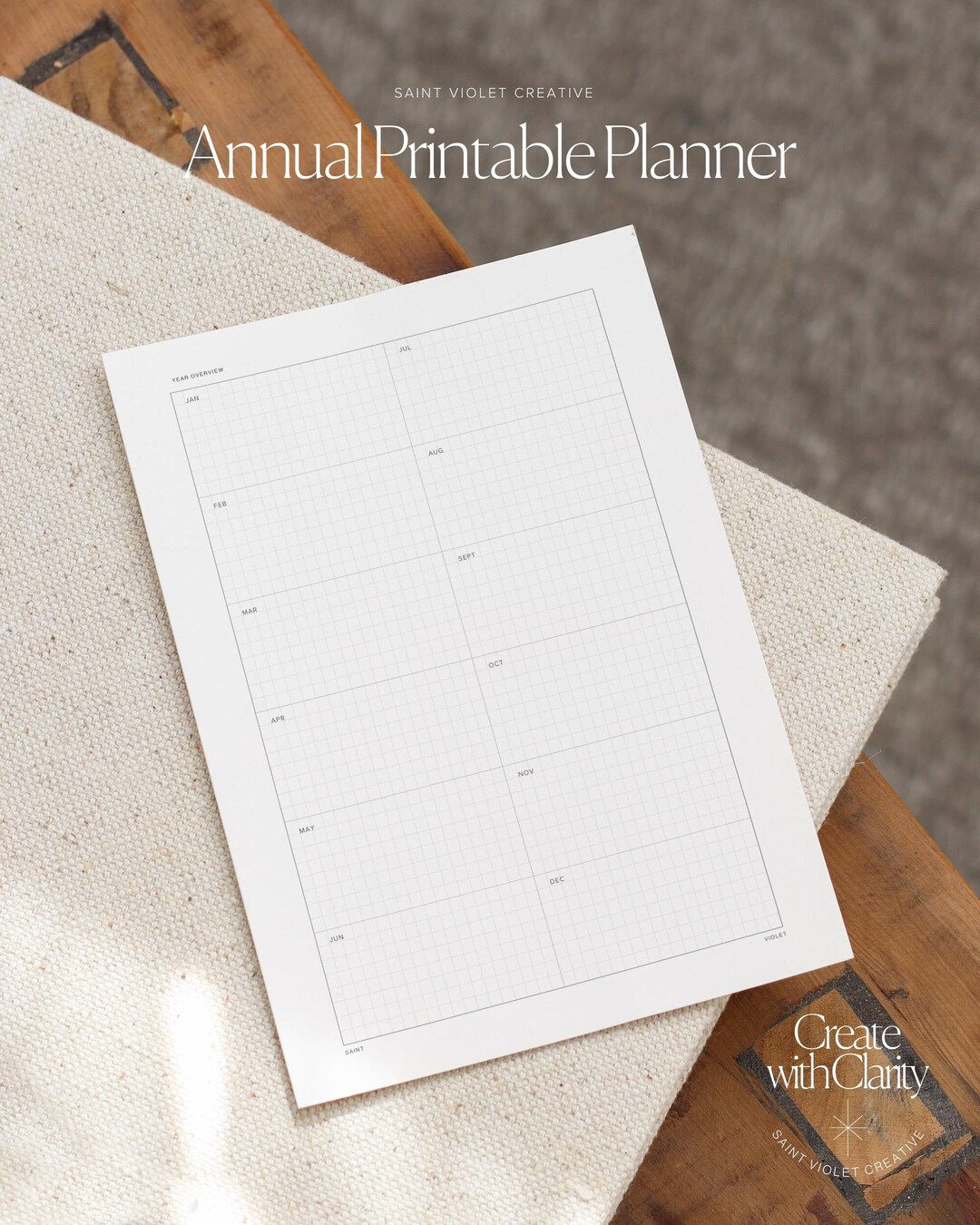 Printable Annual Planner Year-at-a-glance Grid Layout Yearly Planner ...