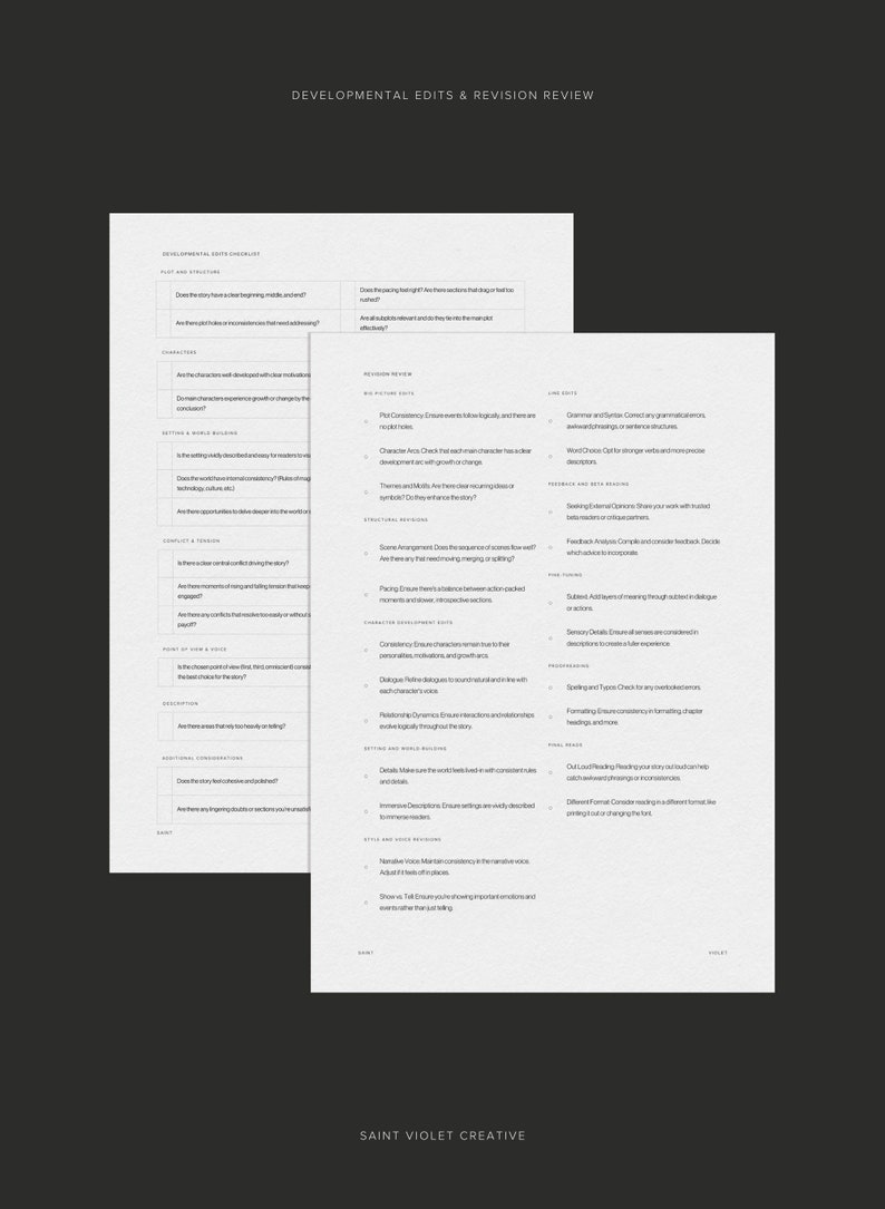 Novel Writing Editing Checklist Planner for Author Planner Plot a Novel ...