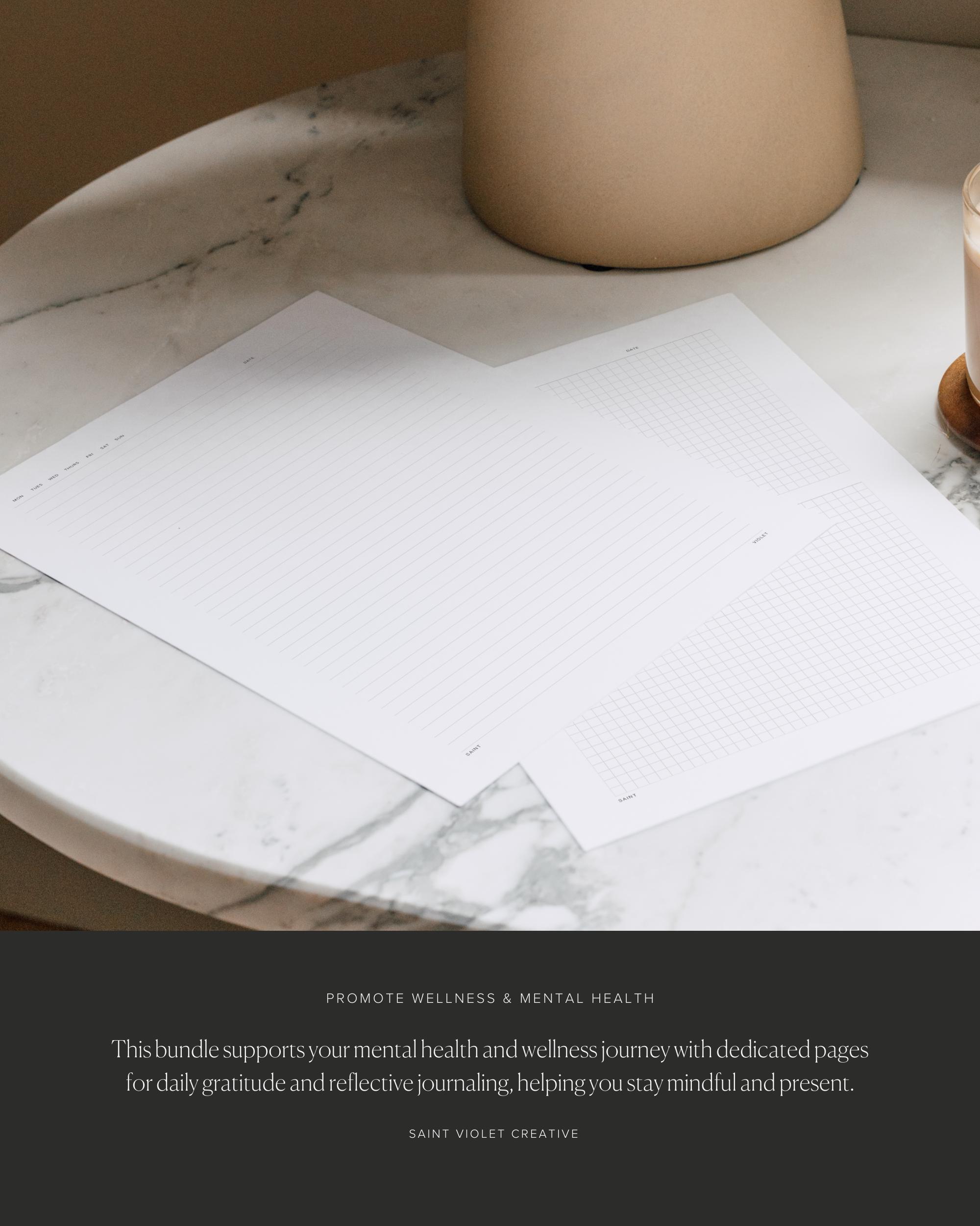 Printable Journal Pages Bundle Lined Half Lined Grid Daily Gratitude ...