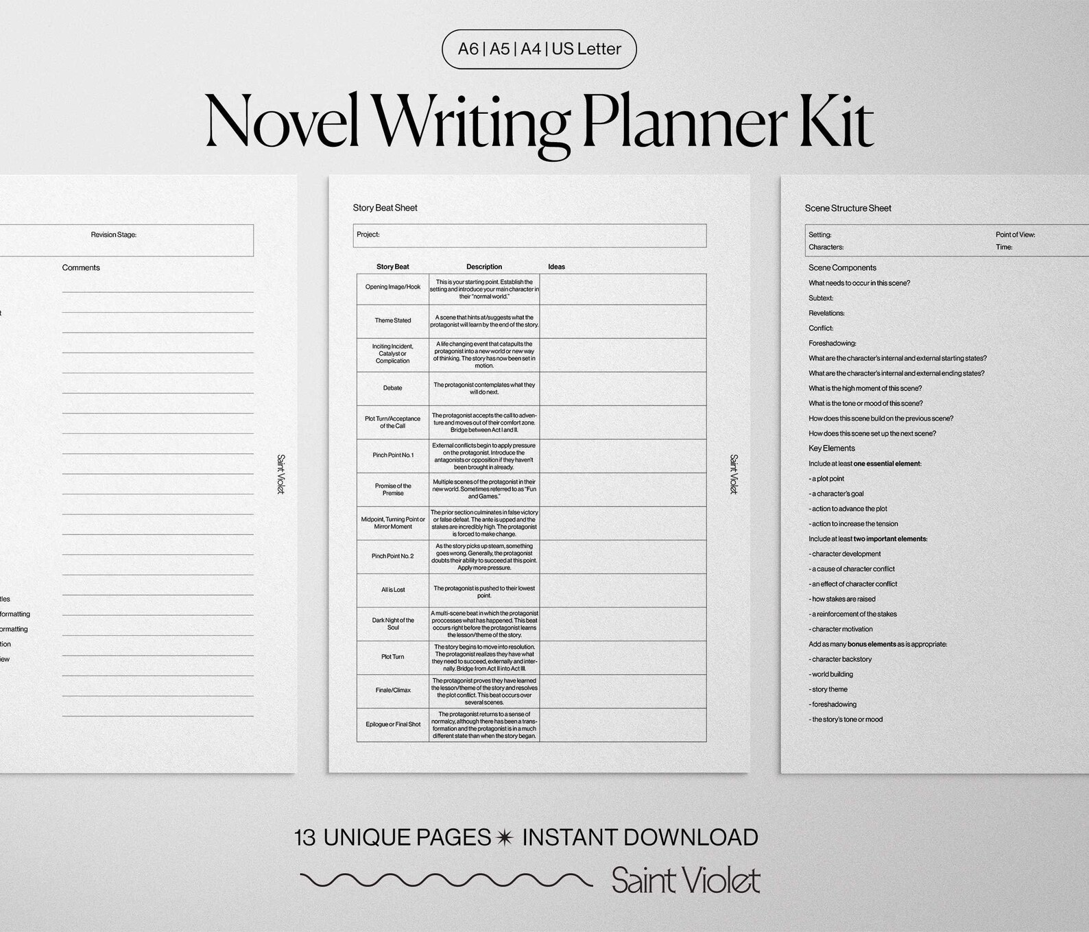 Novel Writing Planning Kit Planner for Authors A6 A5 A4 - Etsy