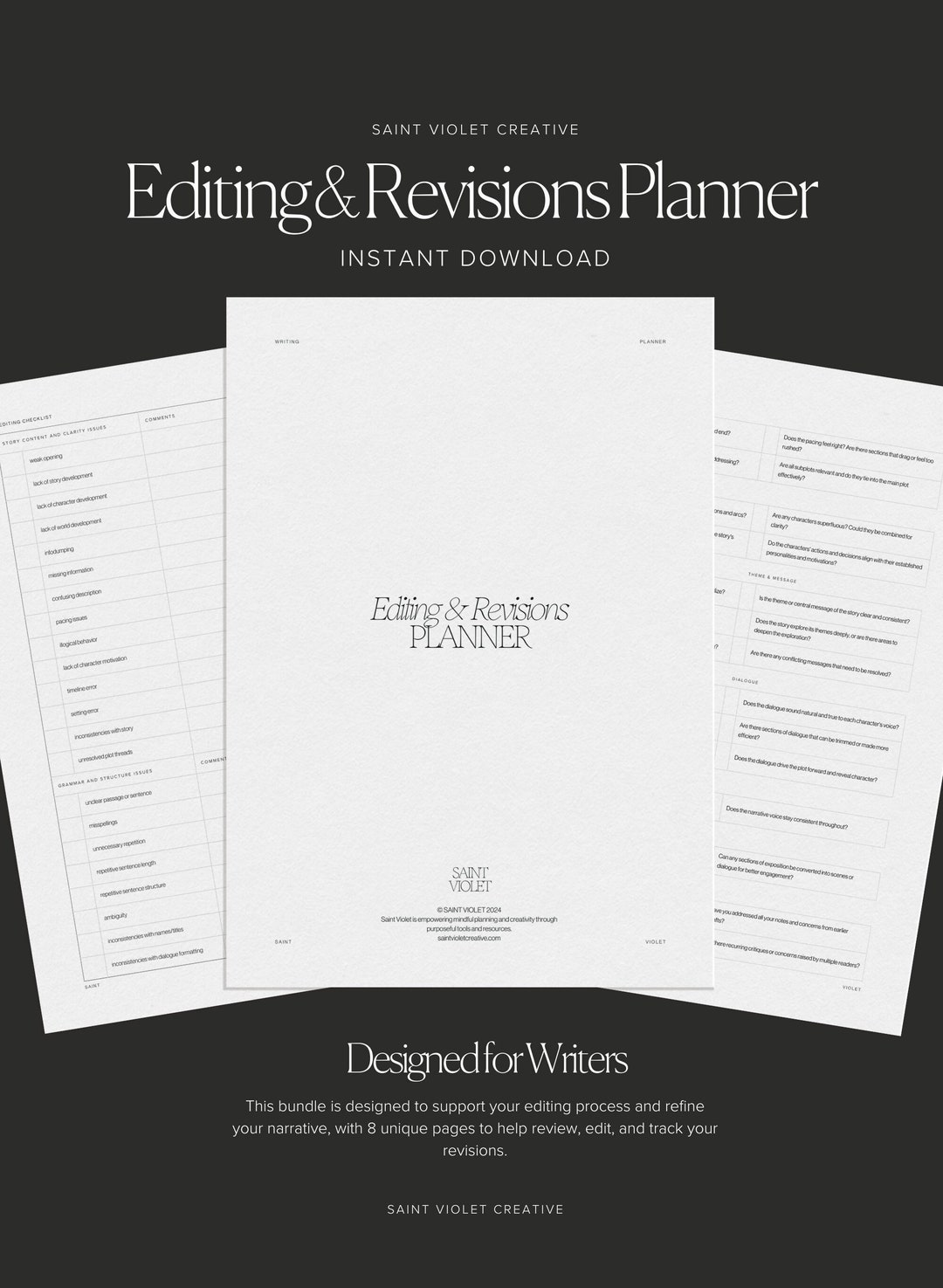 Novel Writing Editing Checklist Planner for Author Planner Plot a Novel ...