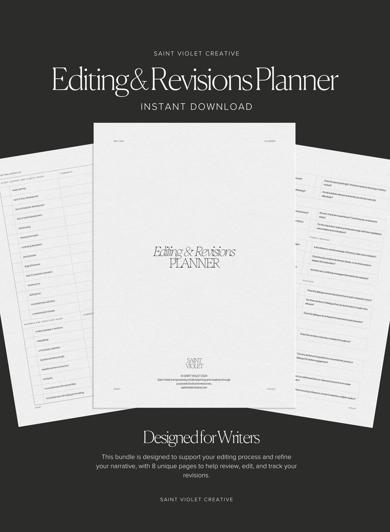 Novel Writing Editing Checklist Planner for Author Planner Plot a Novel ...