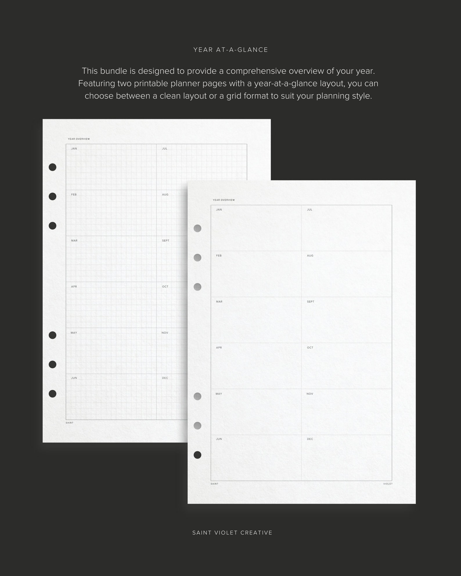 Printable Annual Planner Year-at-a-glance Grid Layout Yearly Planner ...