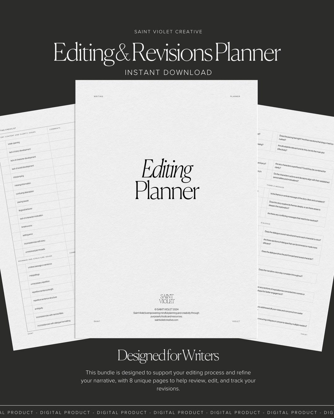 Novel Writing Editing Checklist Planner for Author Planner Plot a Novel ...