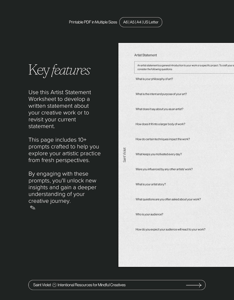 Printable Artist Statement Worksheet for Artists Printable Planner ...