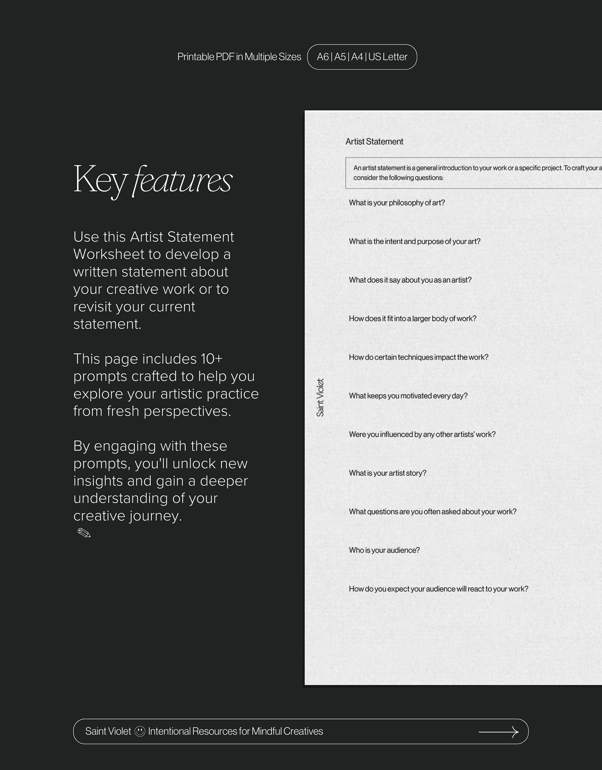 Printable Artist Statement Worksheet for Artists Printable Planner ...