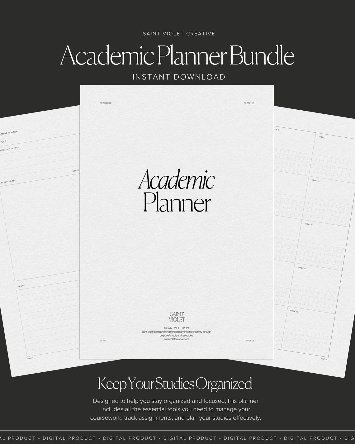 Printable Academic Planner Bundle College Study Planner Printable ...