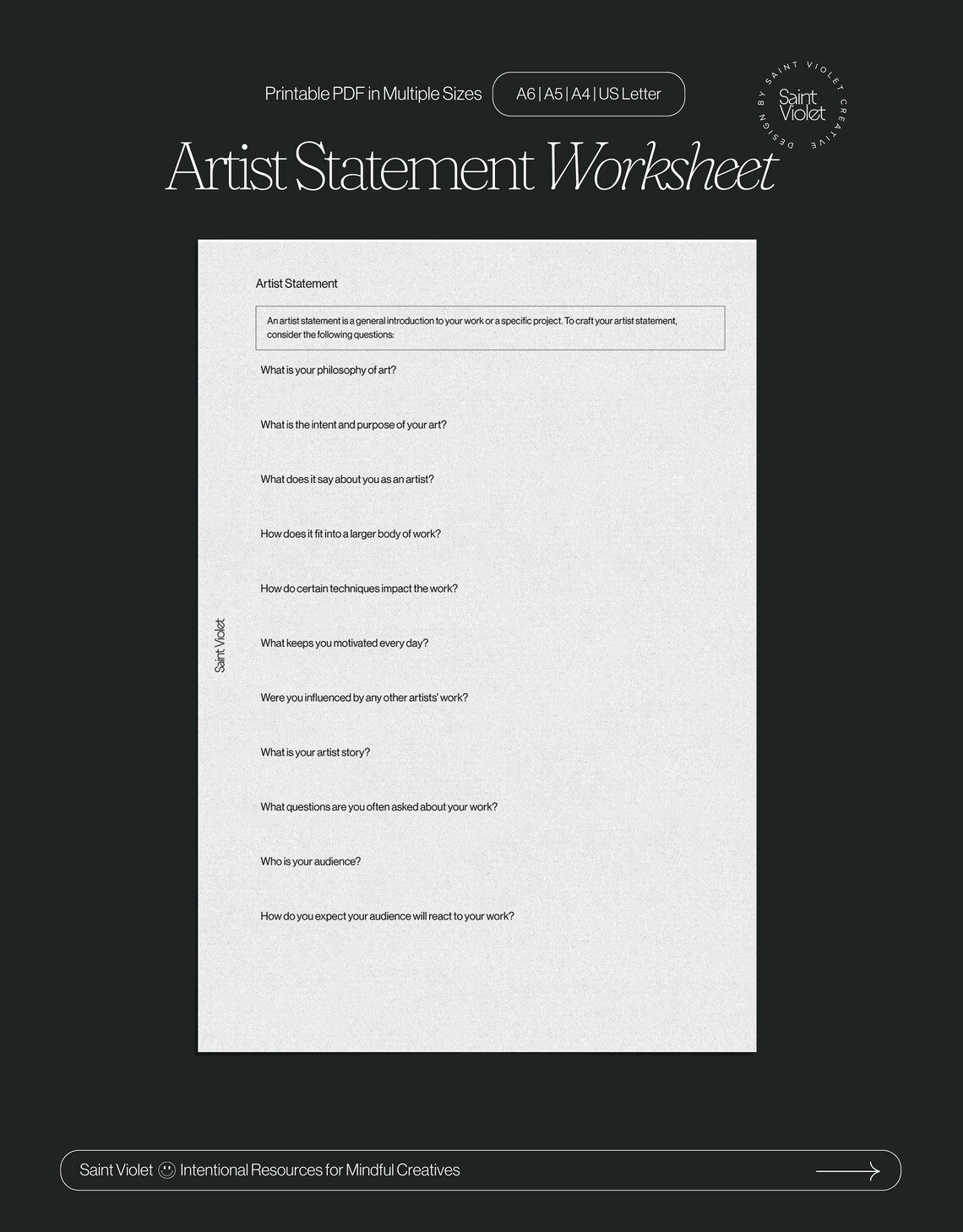 Printable Artist Statement Worksheet for Artists Printable - Etsy